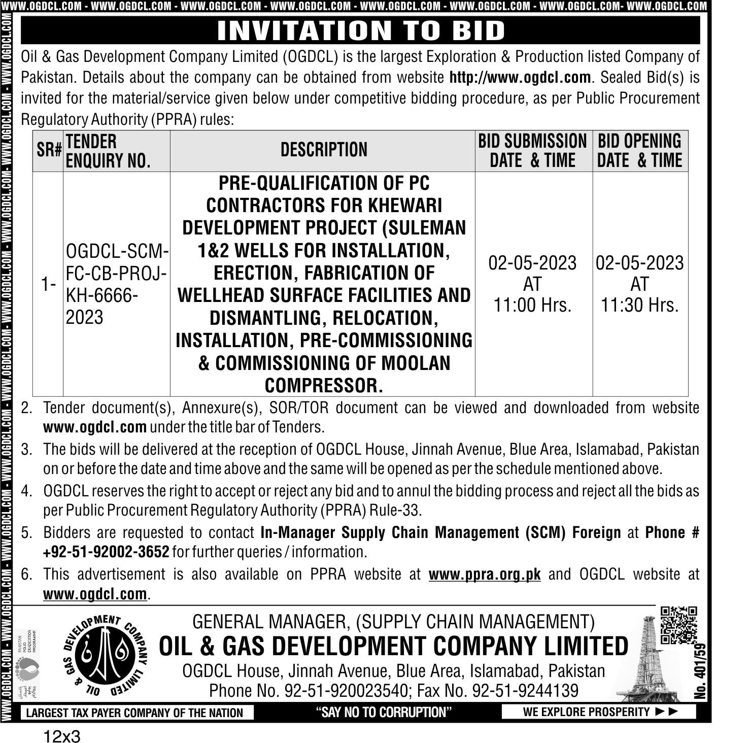 OGDCL-SCM-FC-CB-PROJ-KH-6666-2023 PRE-QUALIFICATION OF PC CONTRACTOR ...